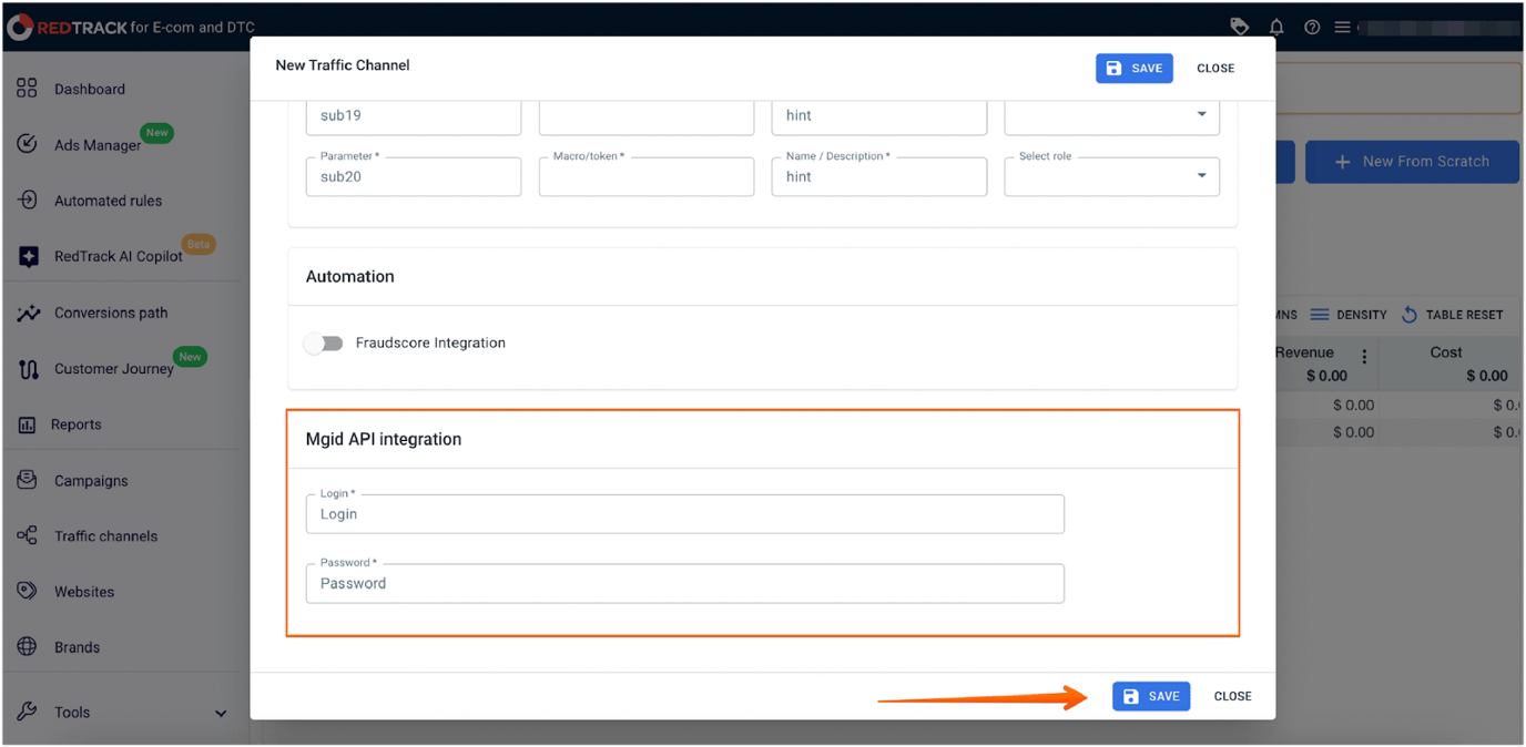 RedTrack Tracker Integration in MGID Ads